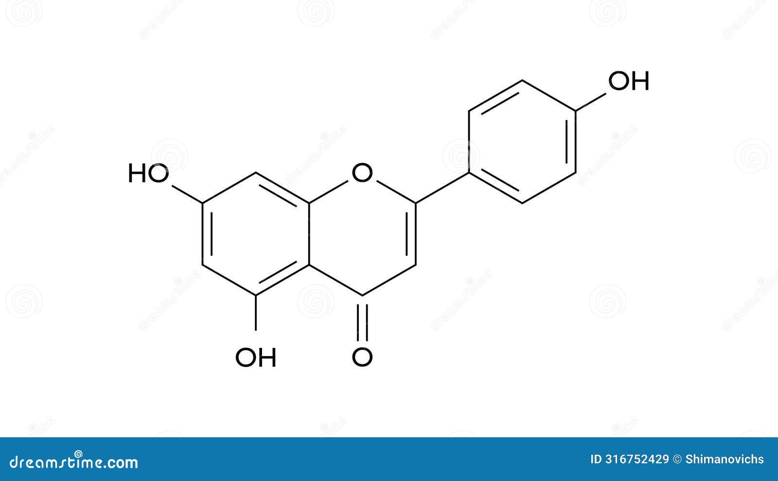 Apigenin Molecule, Structural Chemical Formula, Ball-and-stick Model ...