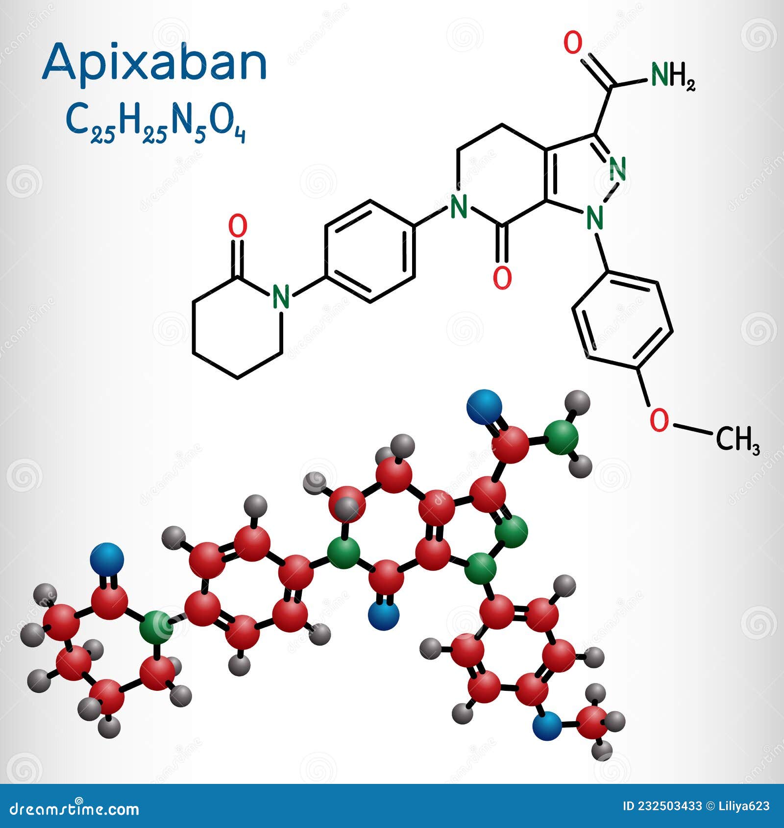 Apixaban Anticoagulant Drug Molecule Direct FXa Inhibitor. Skeletal ...