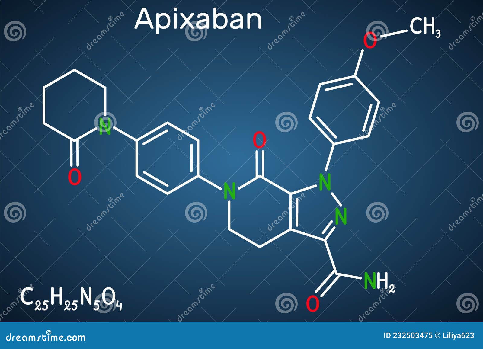 Apixaban Anticoagulant Drug Molecule Direct FXa Inhibitor. Skeletal ...