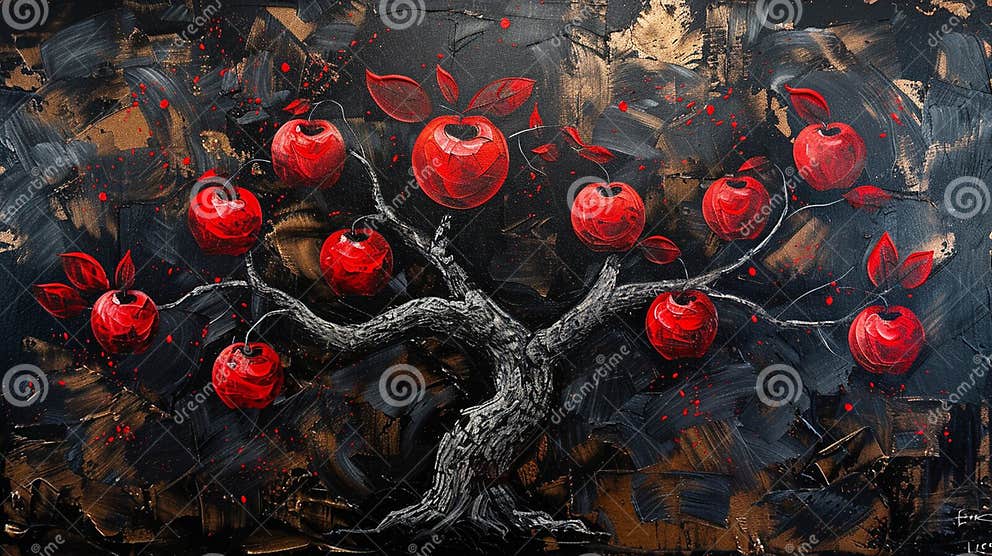 Aple Tree with Five Red Aples, Generate Ai Stock Illustration ...