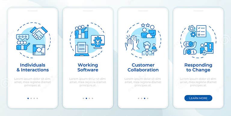 APM Values Blue Onboarding Mobile App Screen Stock Illustration ...