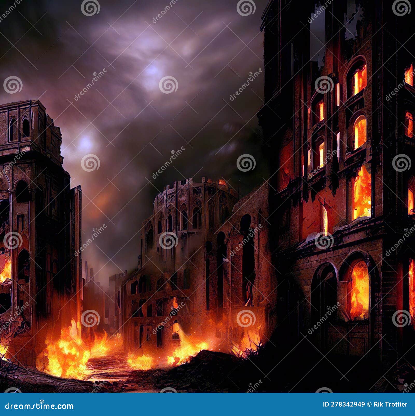 Apocalypse. Burning City, Abstract Vision Stock Illustration ...