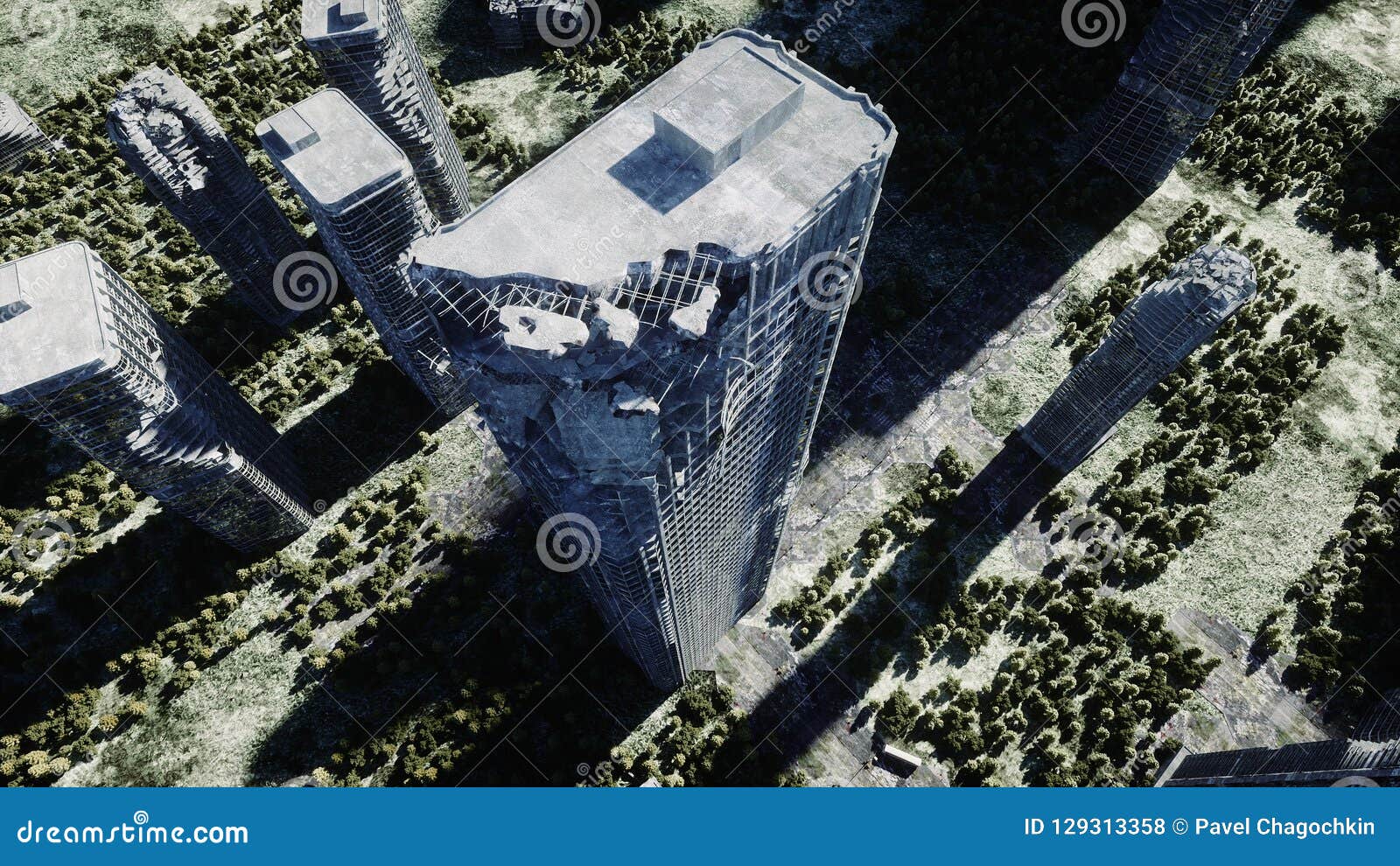 Apocalypse City. Aerial View of the Destroyed City. Apocalypse Concept ...