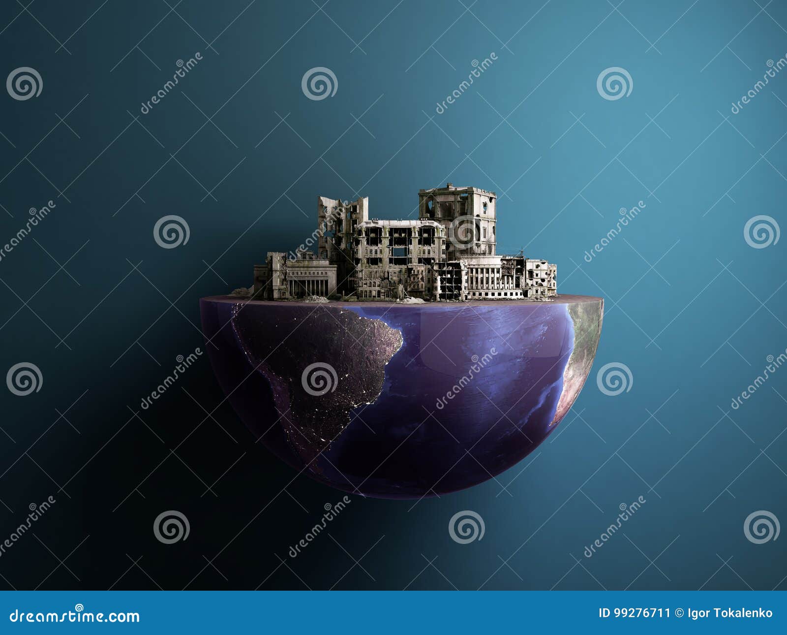 Apocalypse City in Half of Planet Arse Apocalypse Concept 3d Rendering ...