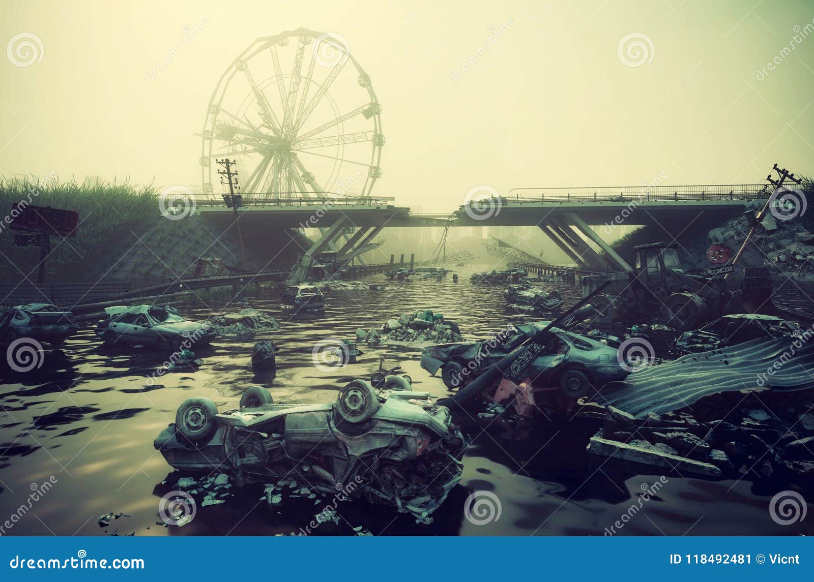 Apocalypse landscape 3d stock illustration. Illustration of city ...