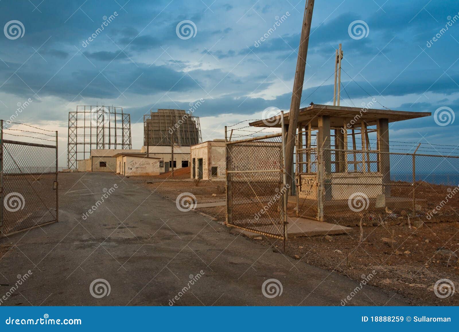 Apocalypse Landscape. Military Radar and Barracks Stock Image - Image ...