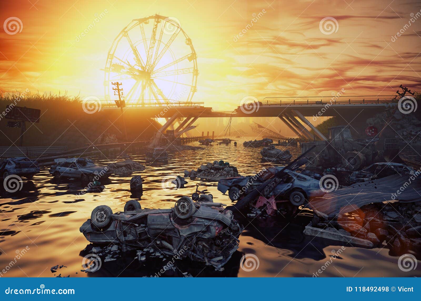 Apocalypse Sunset Landscape. Stock Illustration - Illustration of ...