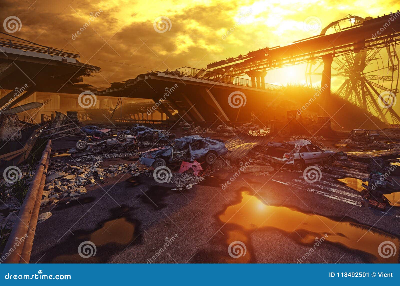 Apocalypse Sunset Landscape. Stock Illustration - Illustration of ...