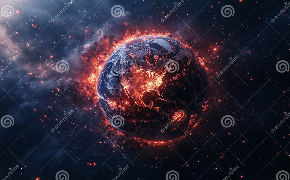 An Apocalyptic Background with Planet Earth Exploding, a Middle Ages ...