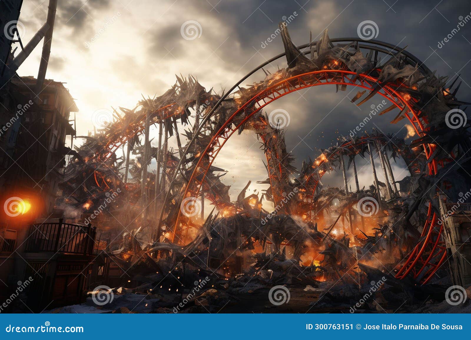Apocalyptic Carnival of Chaos with Roller Stock Illustration ...