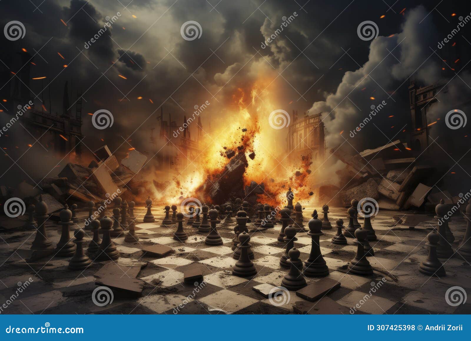 Apocalyptic Chess Battle Explosion Artwork Stock Illustration ...