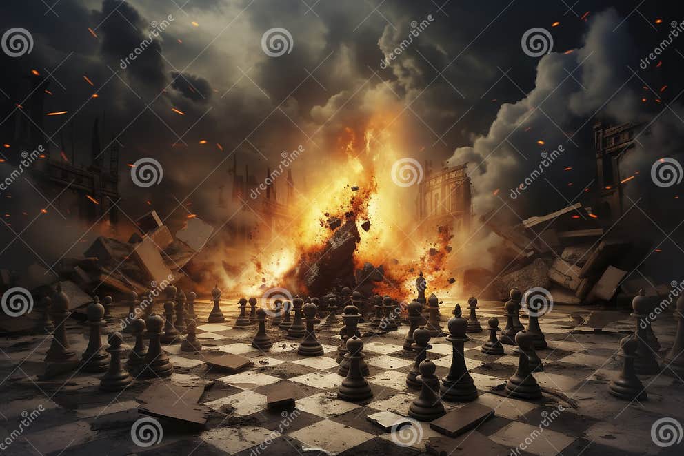 Apocalyptic Chess Battle Explosion Artwork Stock Illustration ...