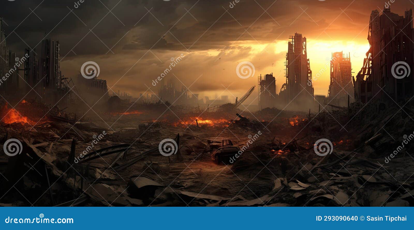 Apocalyptic Destruction Scene Stock Illustration - Illustration of ...