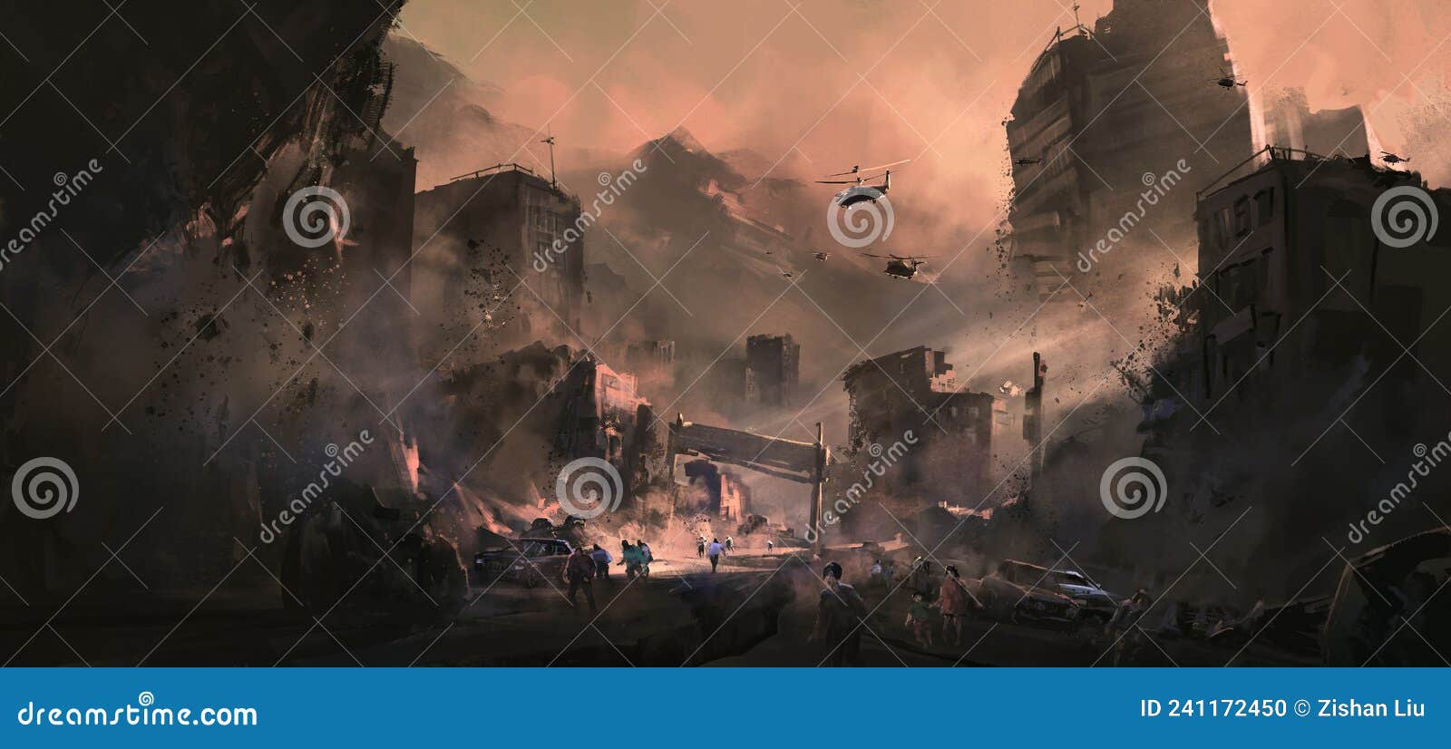 Apocalyptic Destruction Scene, 3D Illustration Stock Illustration ...
