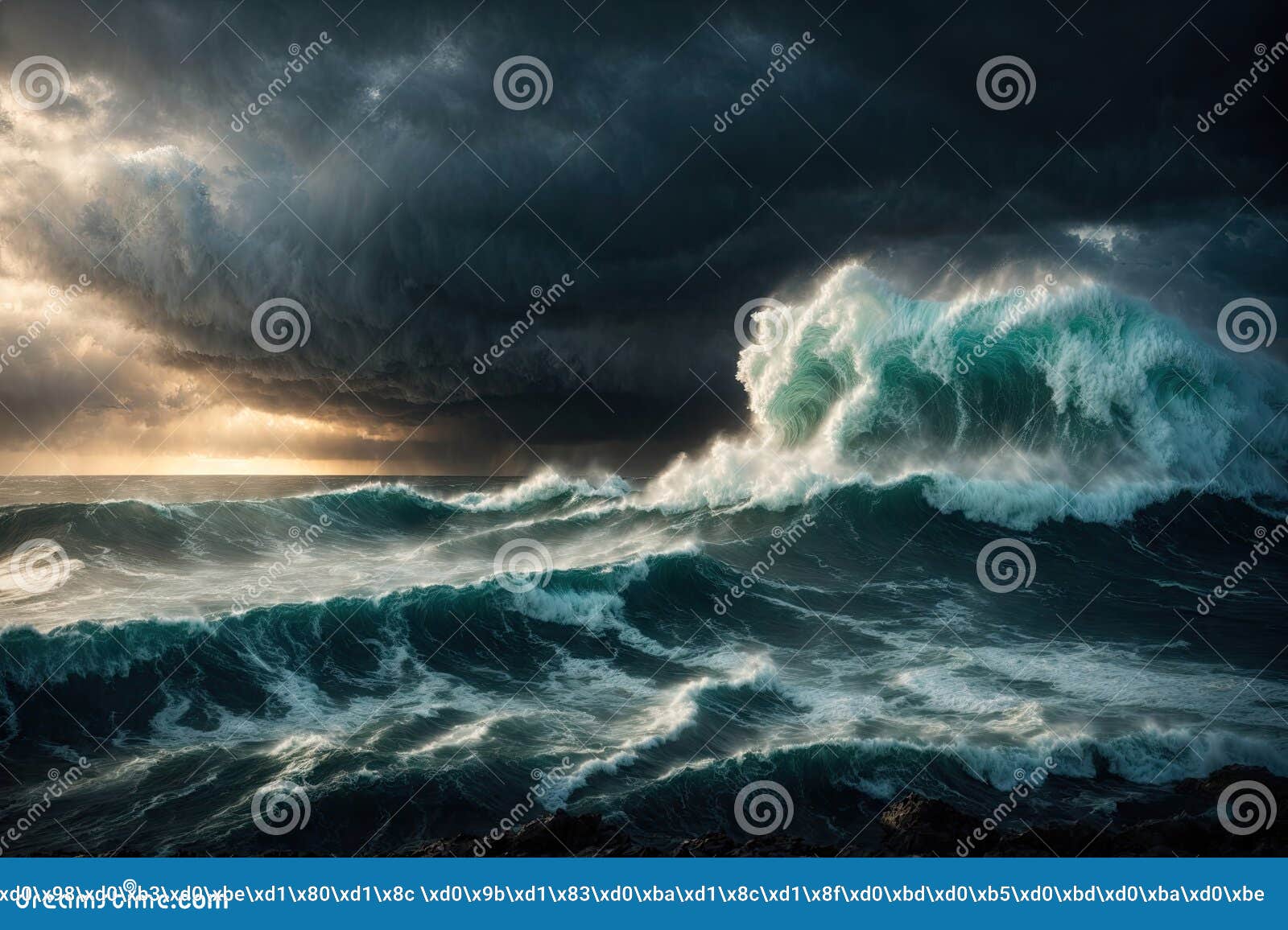 Apocalyptic Dramatic Background Giant Tsunami Waves. Ai Generative Stock Illustration ...