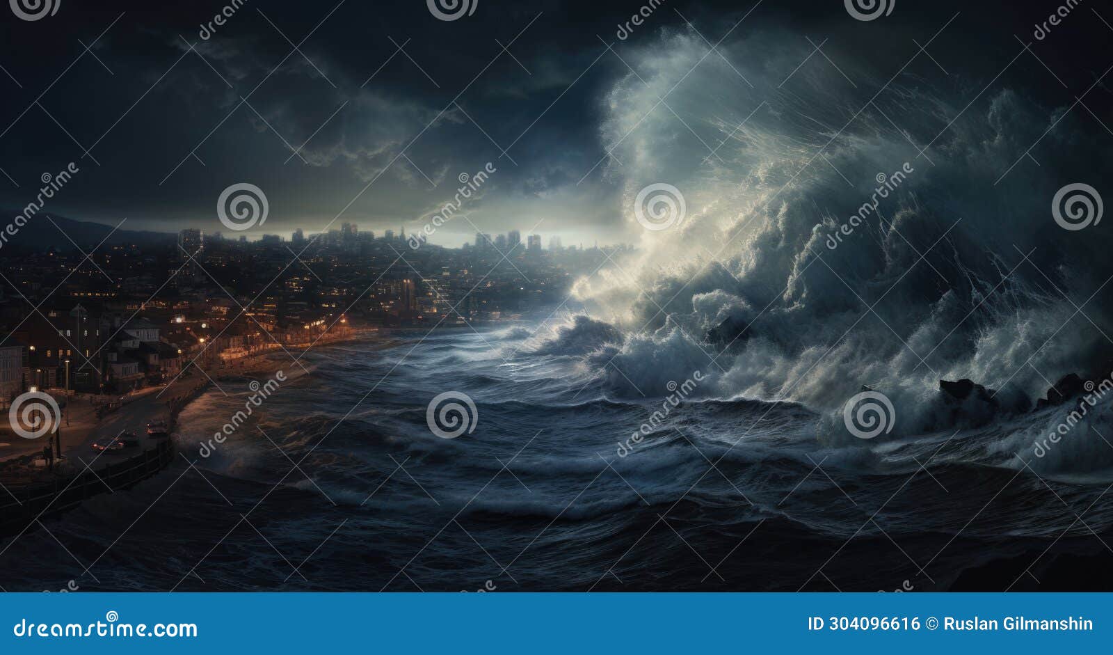 Apocalyptic Dramatic Background - Giant Tsunami Waves Crashing Small ... Apocalyptic Dramatic Background - Giant Tsunami Waves Crashing Small ...