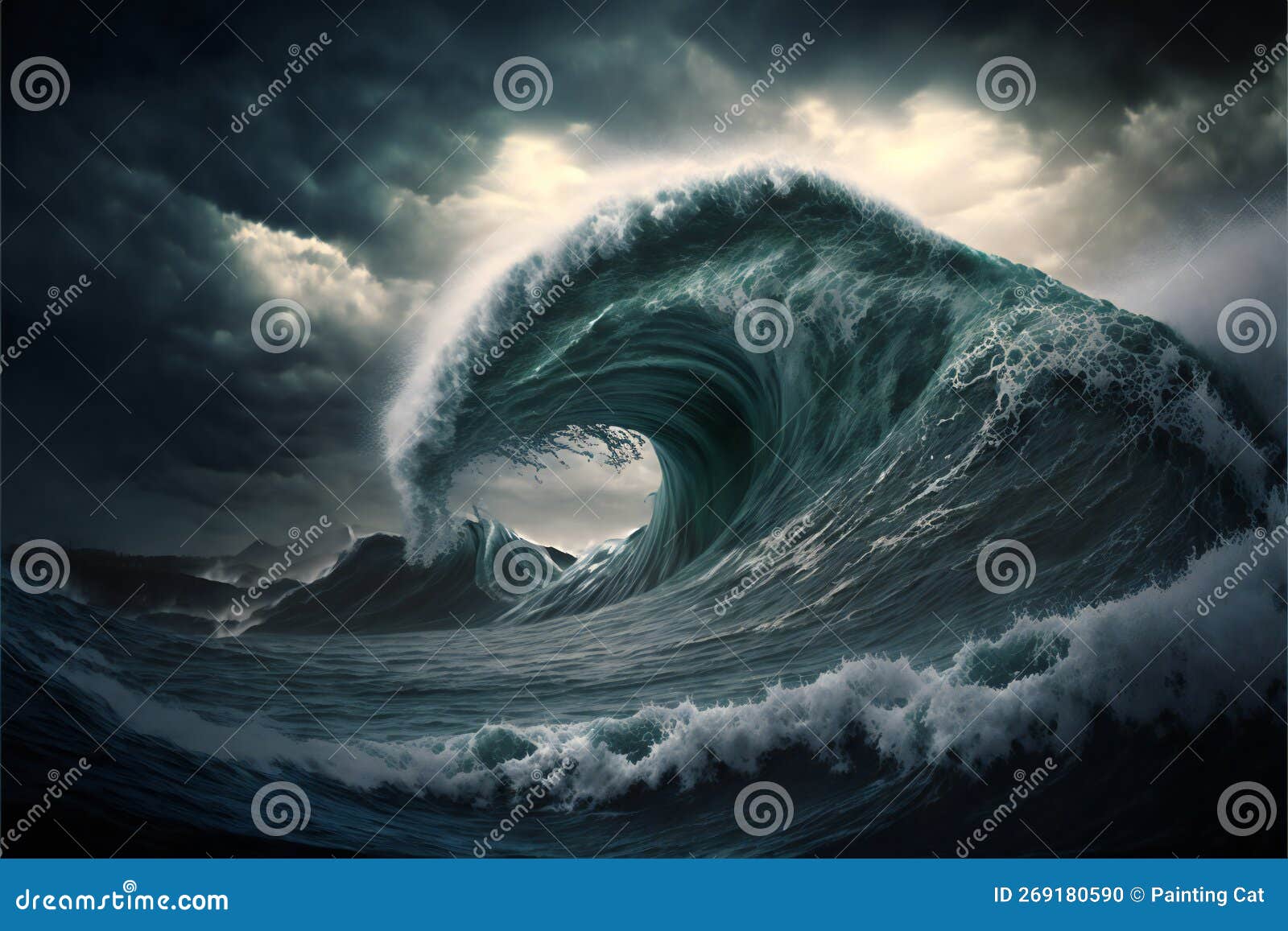 Apocalyptic Dramatic Background Giant Tsunami Waves, Digital ...