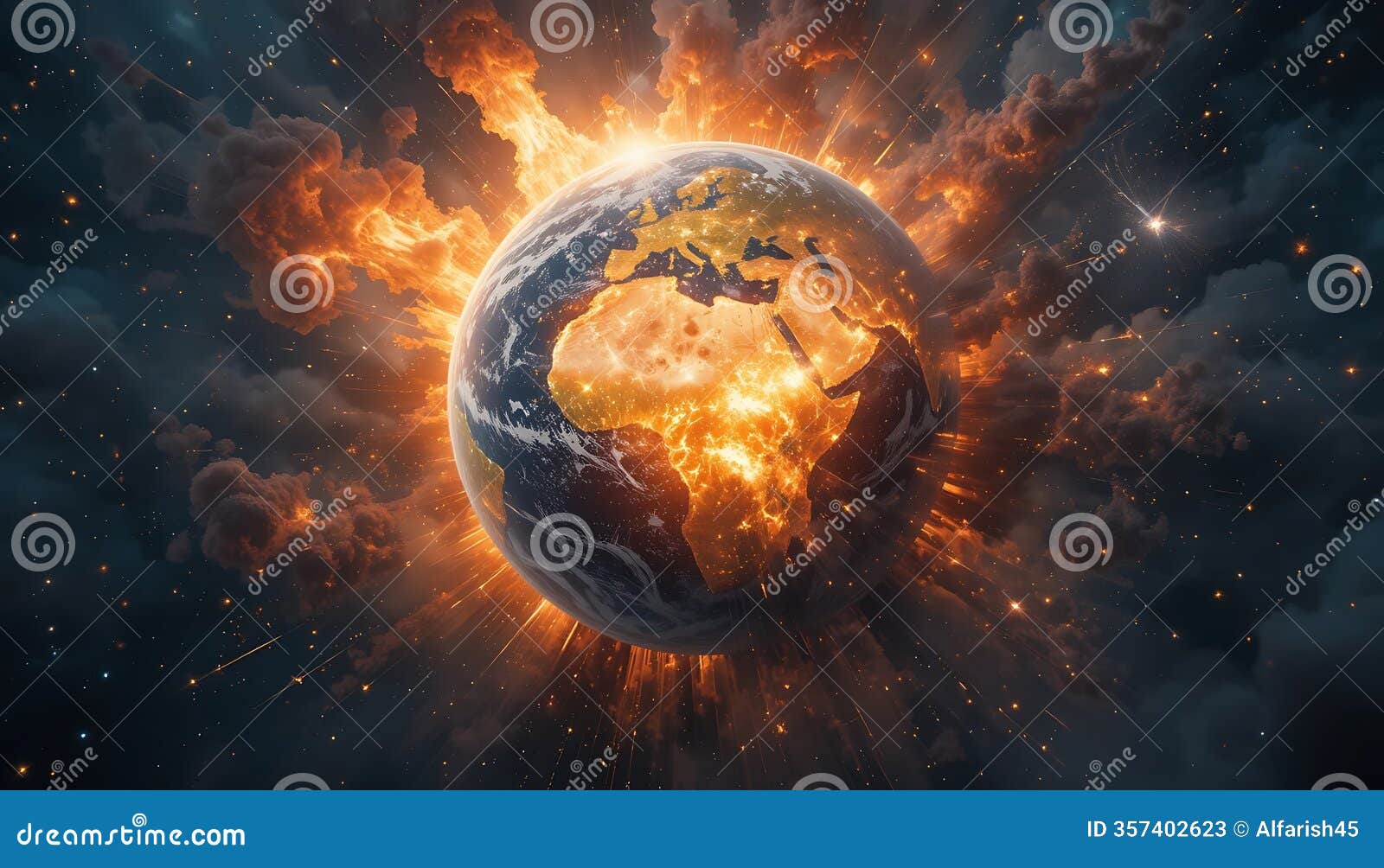 Apocalyptic Earth Destruction: Fiery Explosion and Cosmic Debris Stock ...