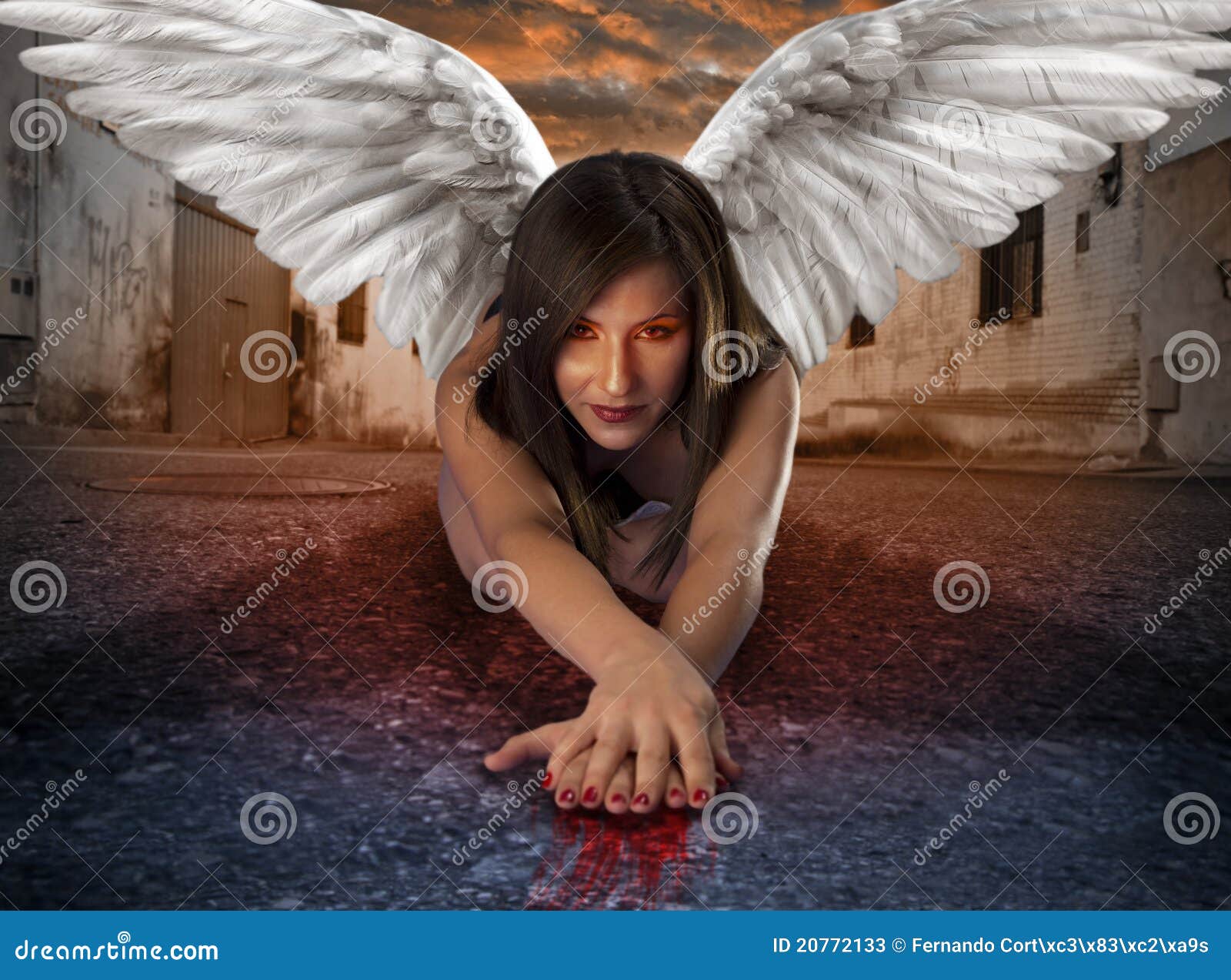 Apocalyptic Female Angel Lying in the Street Stock Image - Image of ...