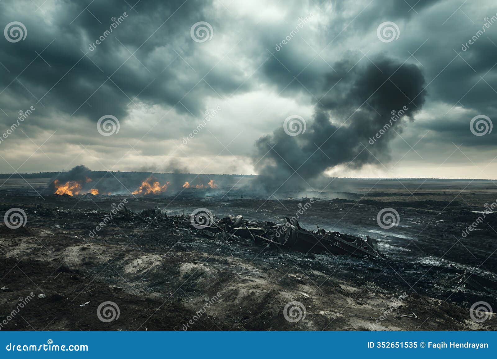 Apocalyptic Landscape: Devastation, Fire, and Smoke Stock Illustration ...