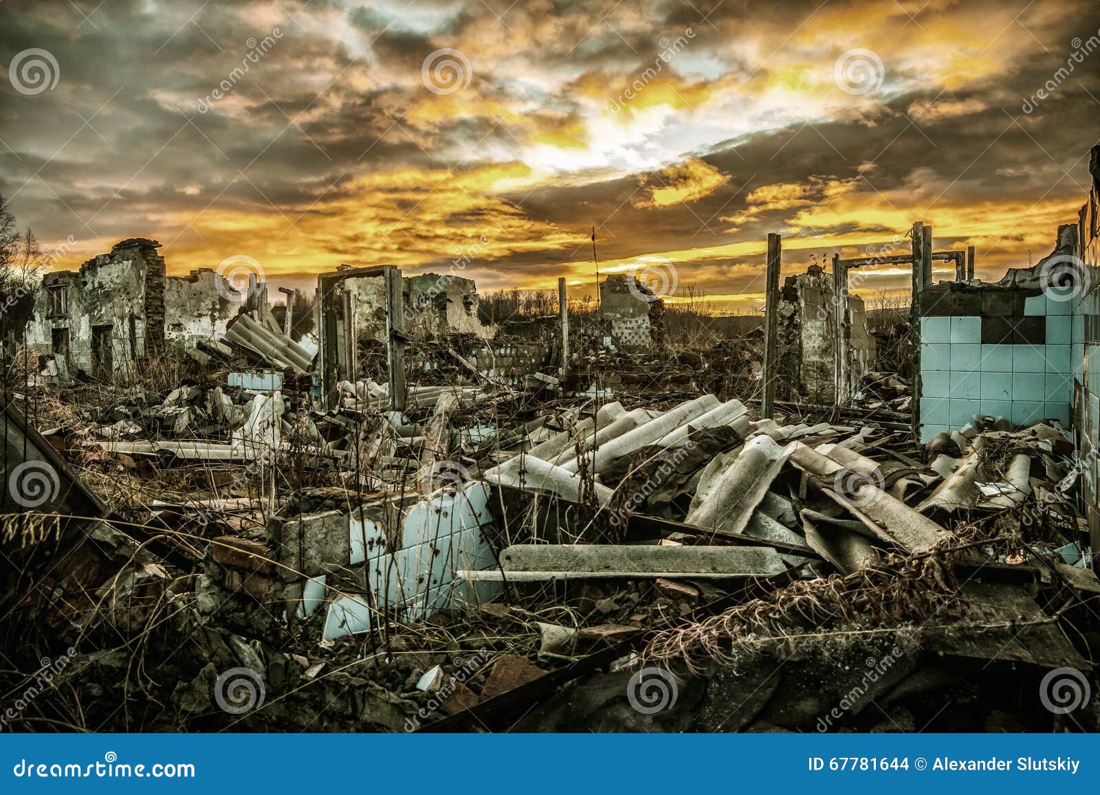 Apocalyptic landscape stock photo. Image of ruins, exploding - 67781644