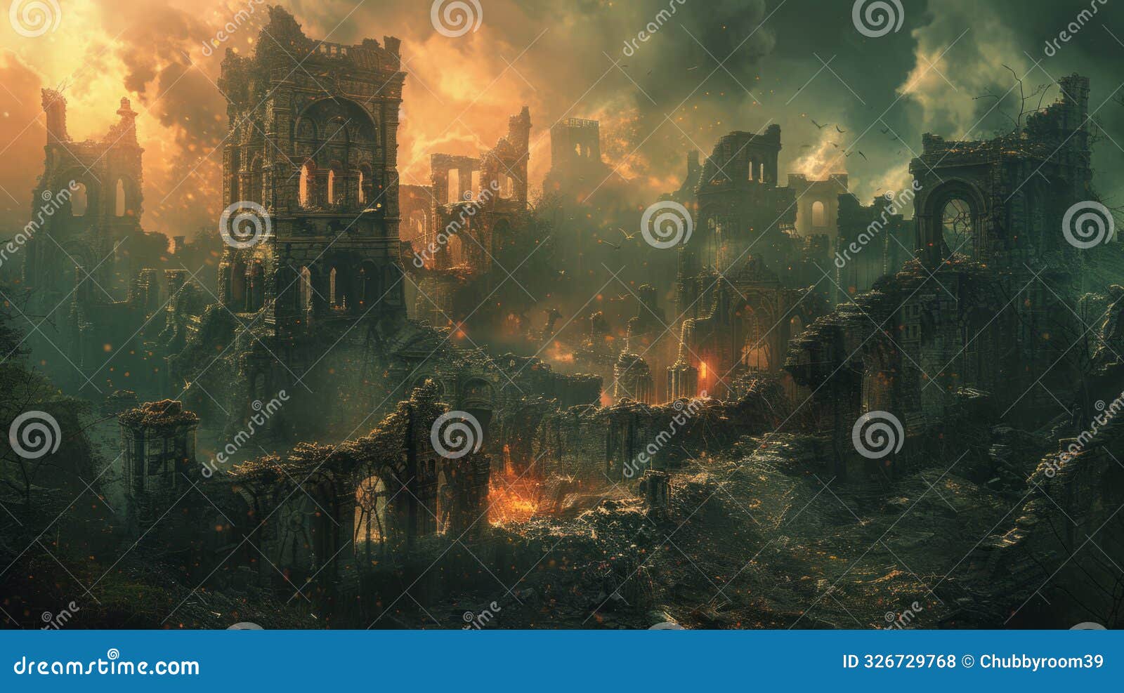 An Apocalyptic Landscape Showing the Ruins of a Once Grand City. the ...