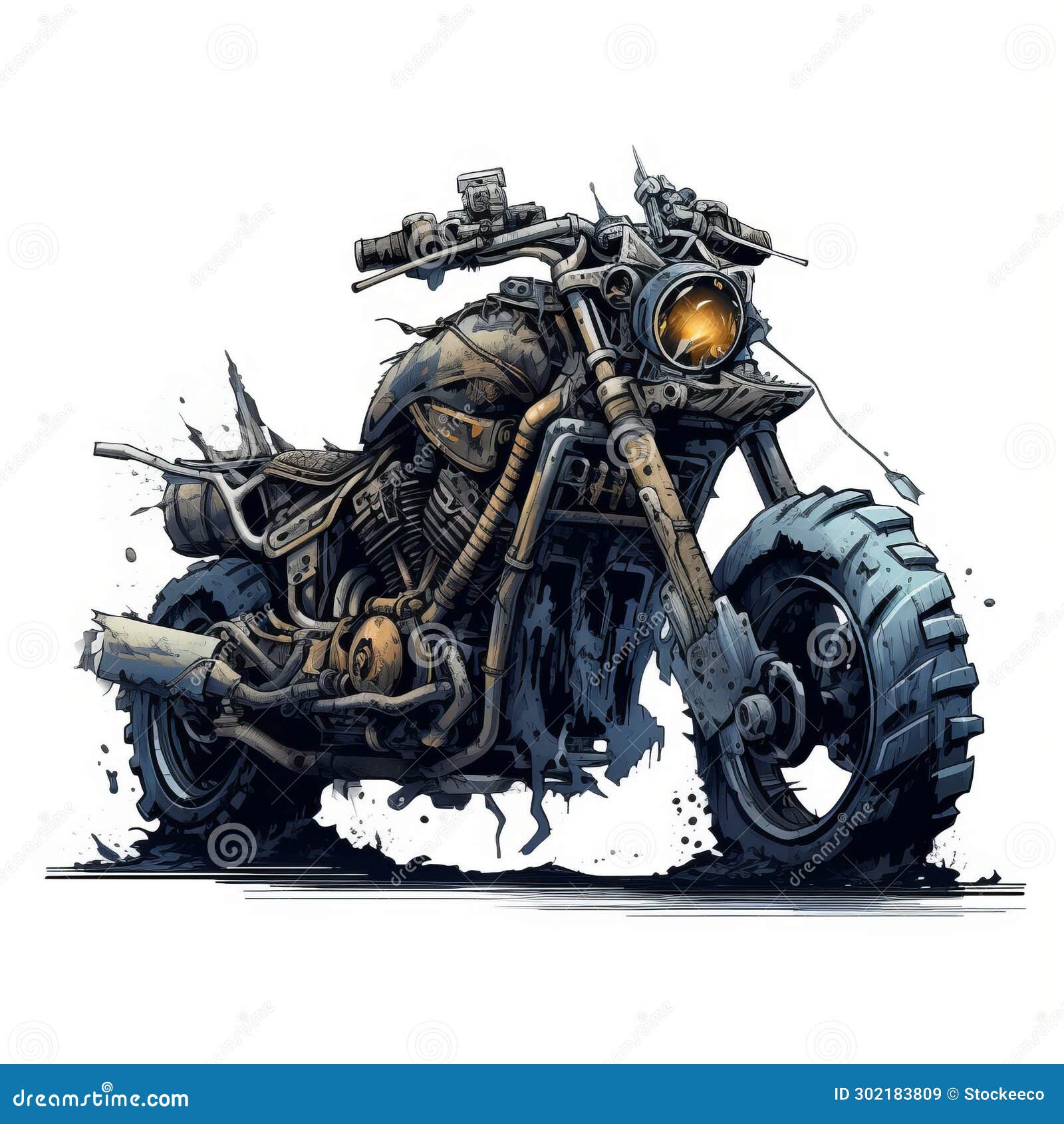 Apocalyptic Motorcycle: Detailed Character Illustration with Gouges and ...