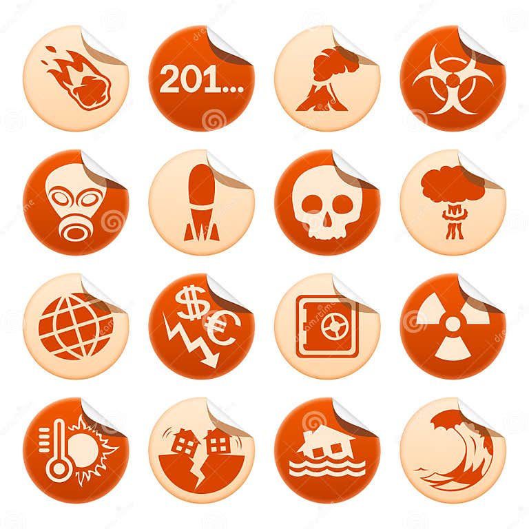 Apocalyptic and Natural Disasters Stickers Stock Vector - Illustration ...