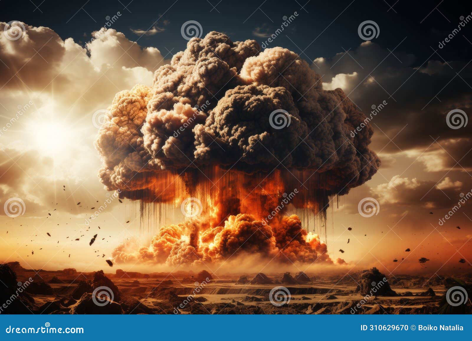 Apocalyptic Nuclear Explosion with Blinding Core and Fiery Edges on ...
