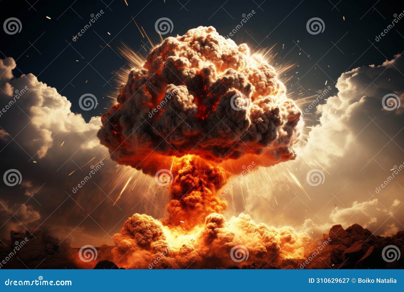 Apocalyptic Nuclear Explosion with Blinding Incandescence on Cratered ...