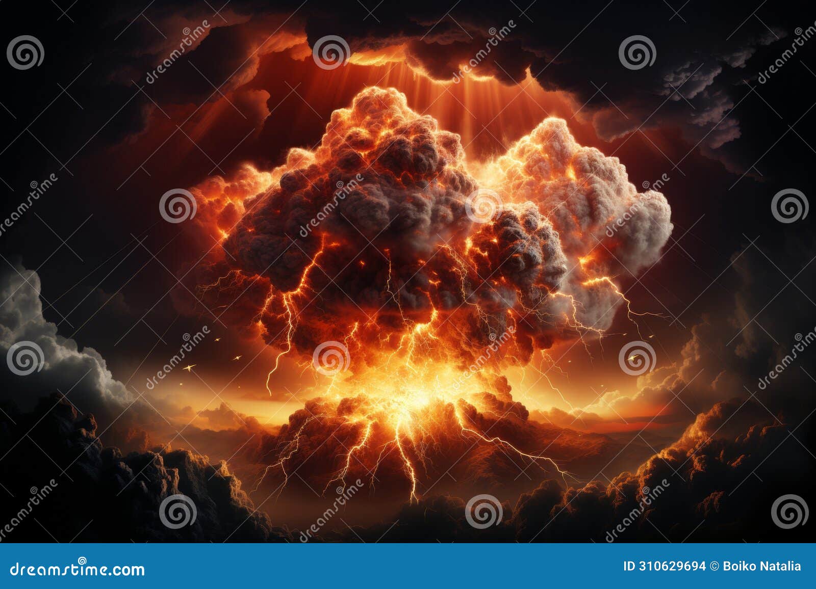 Apocalyptic Nuclear Explosion with Fiery Shockwaves on Devastated Alien ...