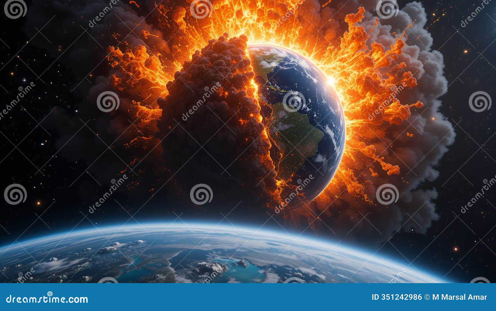 Apocalyptic Planetary Destruction Fiery Inferno Cosmic Catastrophe Earth Exploding Stock ...