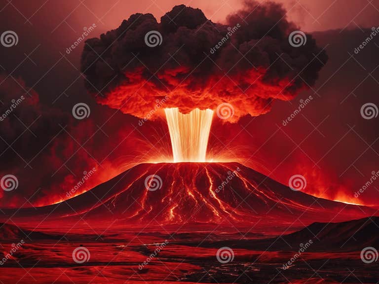 Apocalyptic Red Landscape with Explosive Eruption and Bright Light. Stock Photo - Image of ...