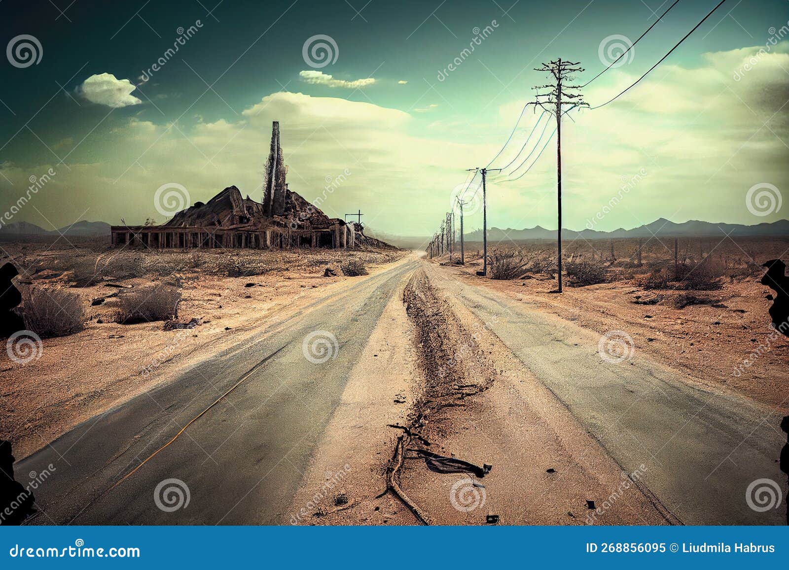 Apocalyptic Road in the Desert. Generative AI Stock Illustration ...