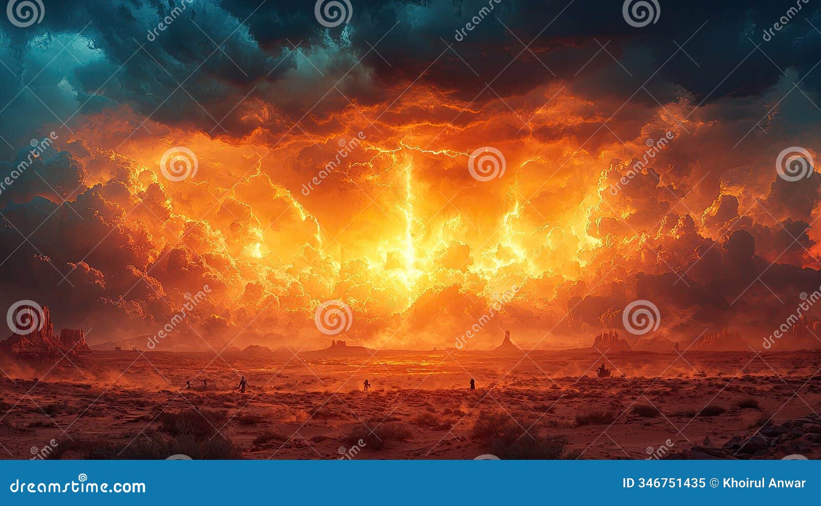 Apocalyptic Scene of Fire and Destruction with a Glowing Sun Stock ...