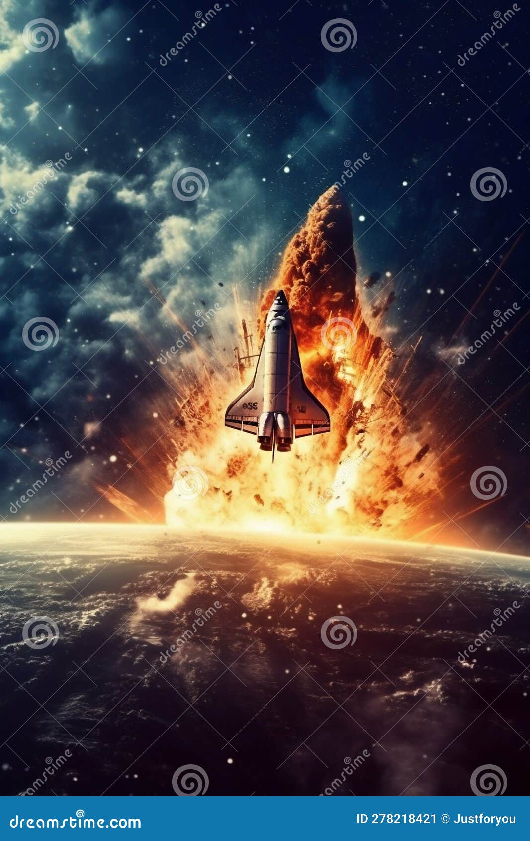 Apocalyptic Scene of International Space Shuttle Collision. Generative ...