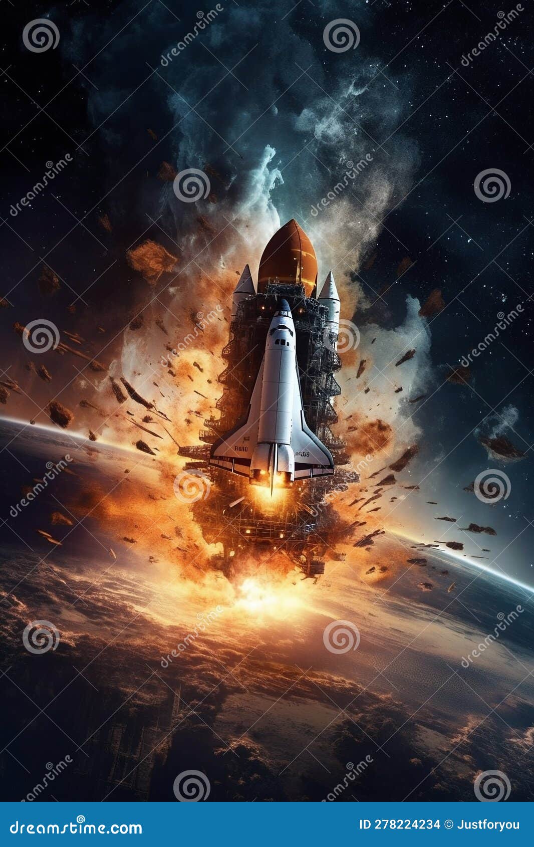 Apocalyptic Scene of International Space Shuttle Collision. Generative ...