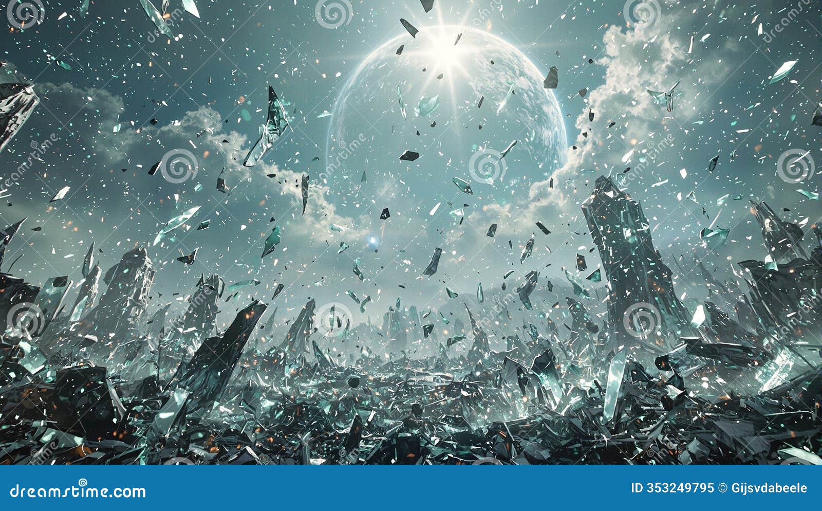 Apocalyptic Sky with Falling Glass Shards Creating a Shattered ...