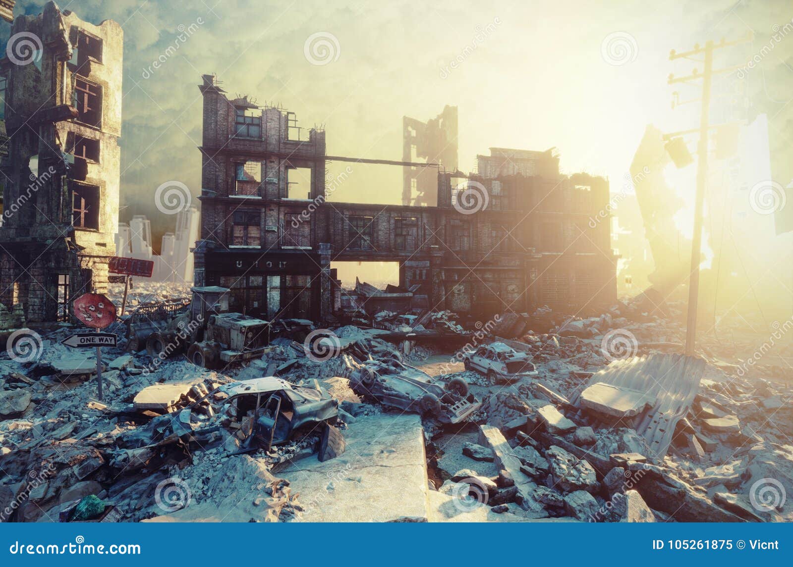 Apocalyptic sunset view. stock illustration. Illustration of nuclear ...