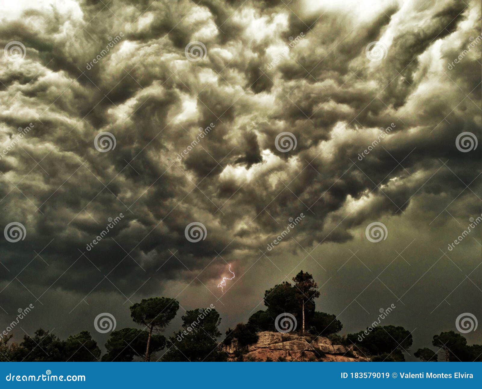 Apocalyptic Thunderstorm Over the Forest Stock Image - Image of trees ...