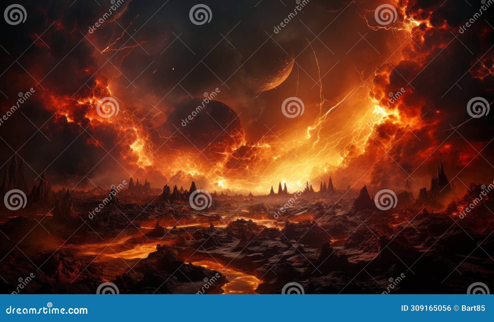 Apocalyptic Vision of Earth with Explosive Impact Causing Fiery ...