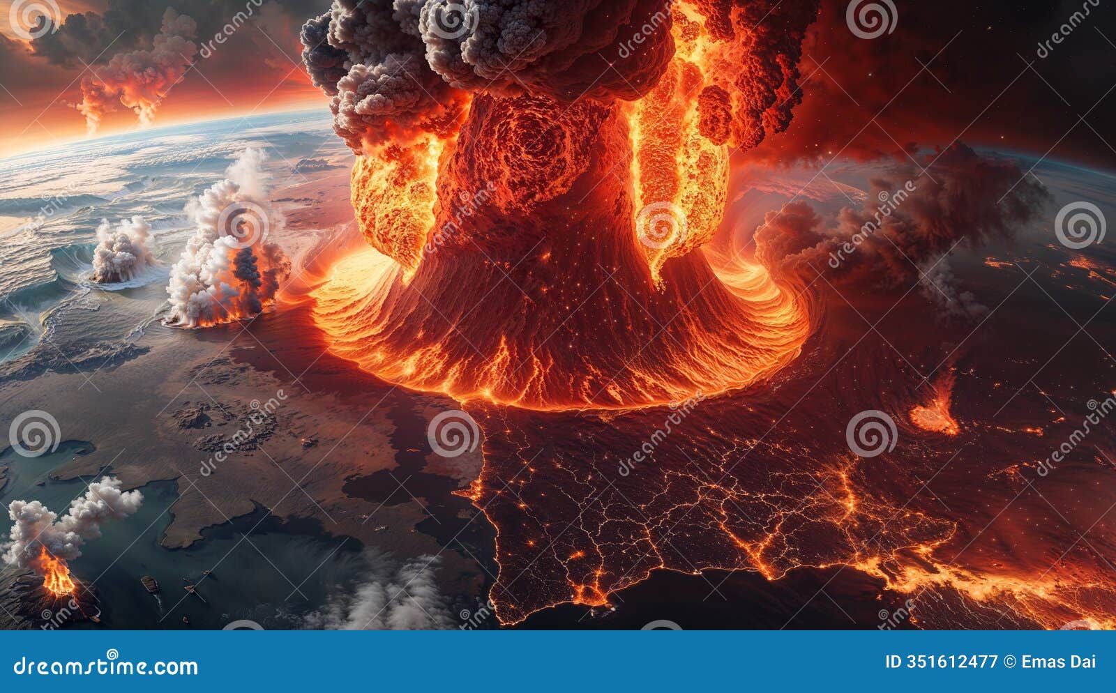 Apocalyptic Vision of Earth in Flames and Explosions Stock Illustration ...