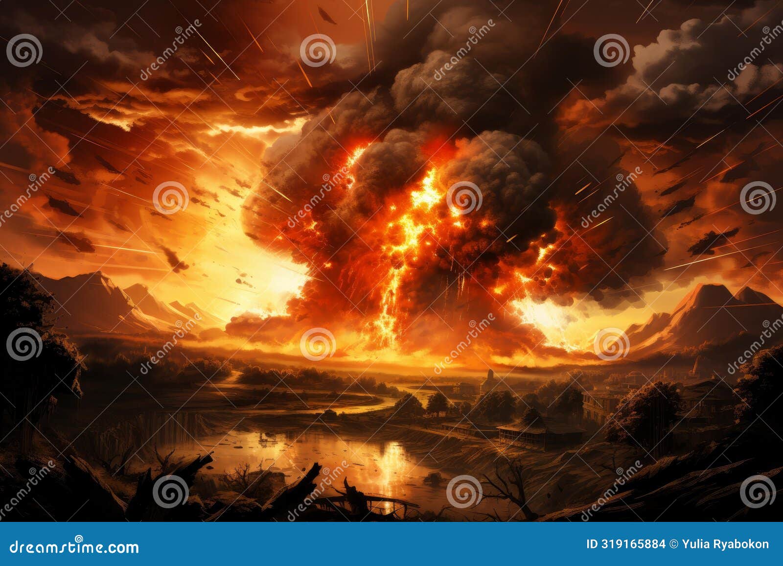Apocalyptic Volcanic Eruption at Sunset Stock Photo - Image of inferno ...