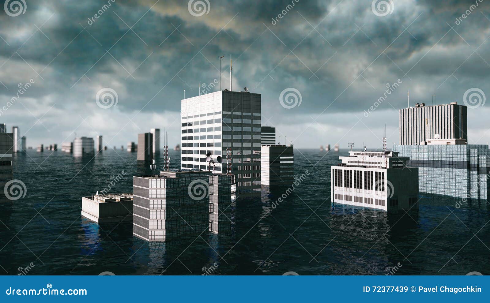 Apocalyptic Water View. Urban Flood. Storm Stock Image - Image of ...