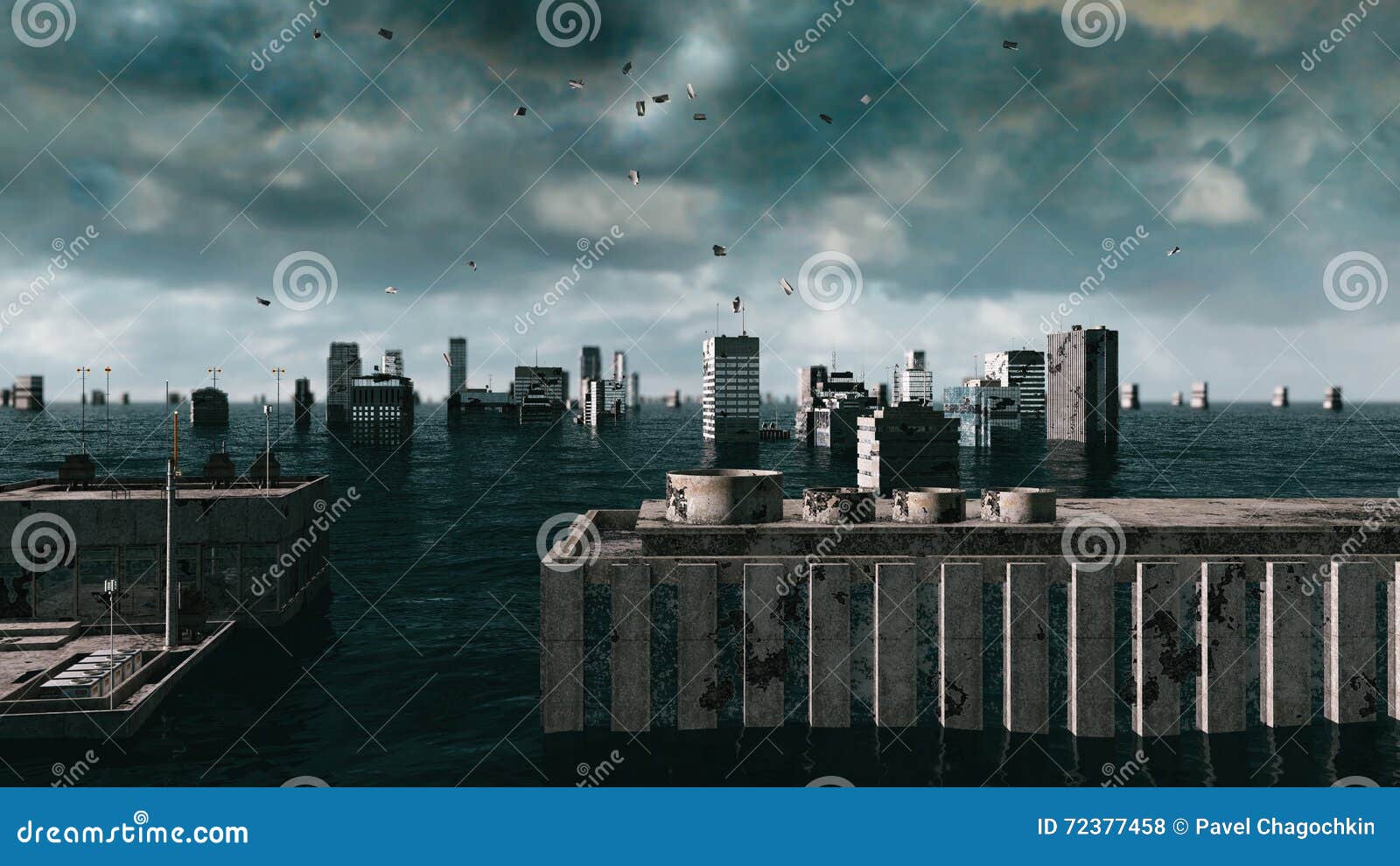 Apocalyptic Water View. Urban Flood. Storm Stock Photo - Image of house ...