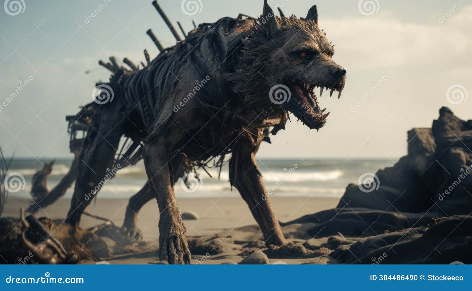 Apocalyptic Wolf Sculpture on Beach: a Rusty-legged Journey through ...