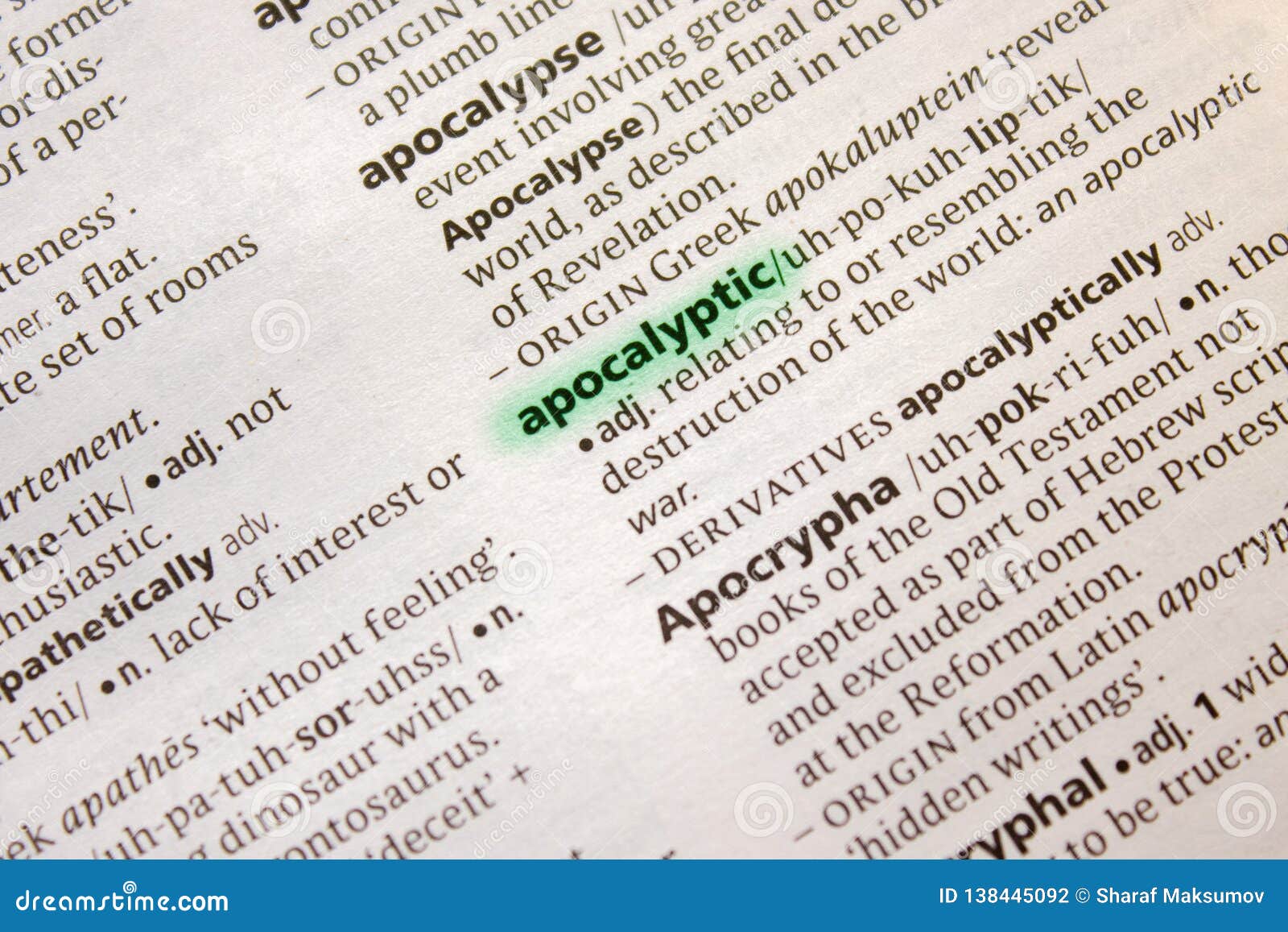 Apocalyptic Word or Phrase in a Dictionary Stock Photo - Image of ...