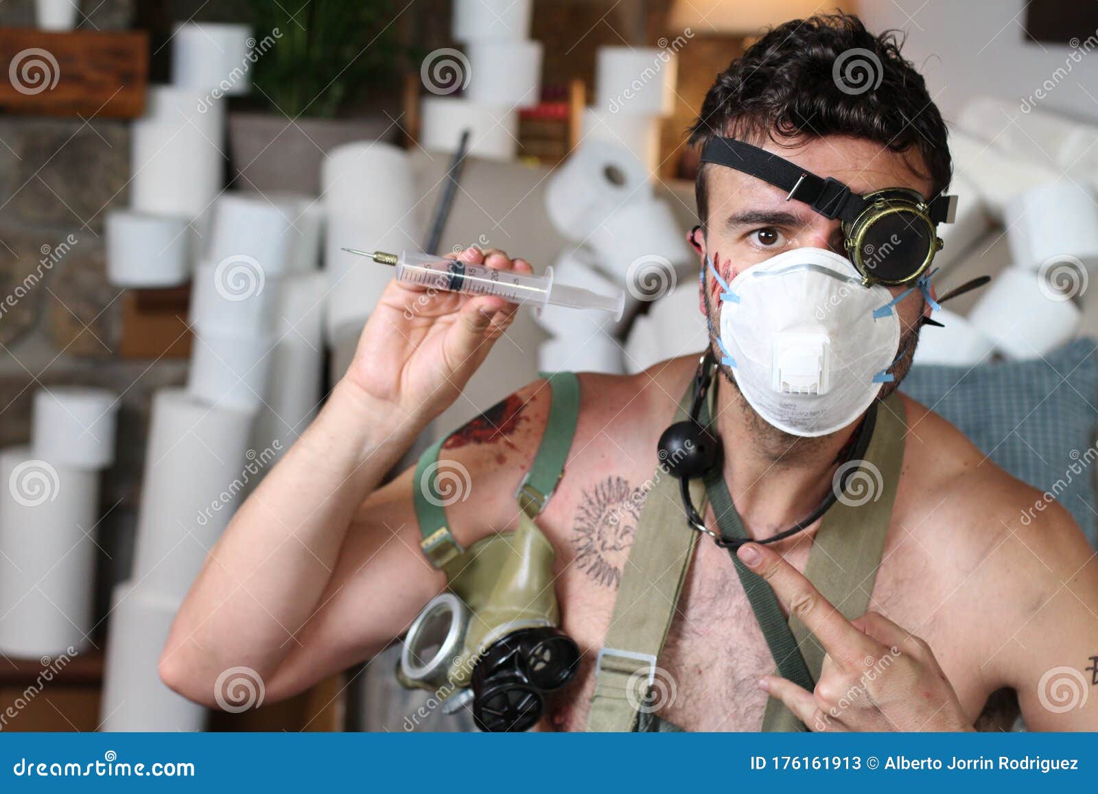 Apocalyptical Looking Infected Man Holding a Vaccine Stock Image ...