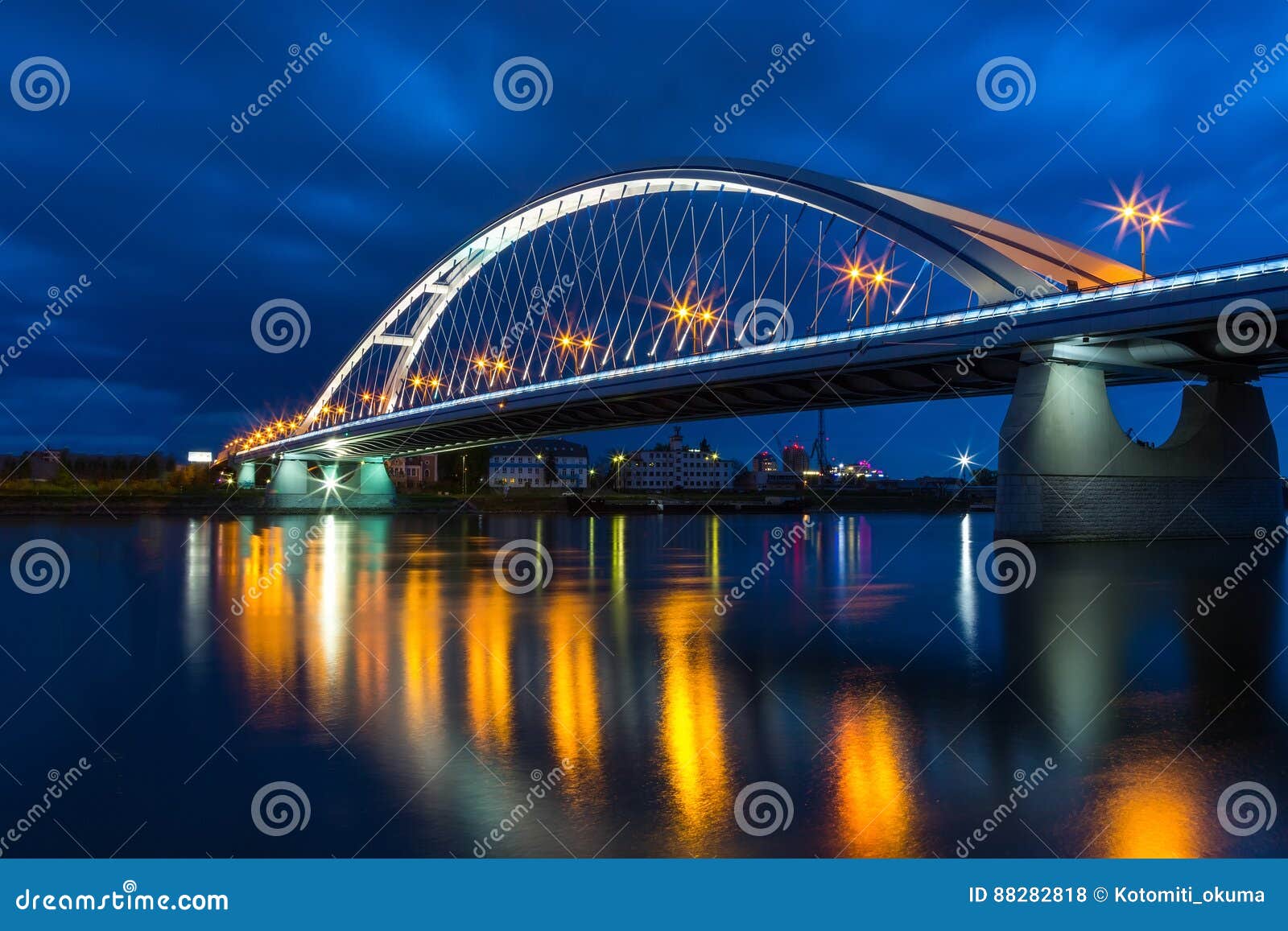 Apollo Bridge in the Evening in Bratislava Stock Photo - Image of dark ...