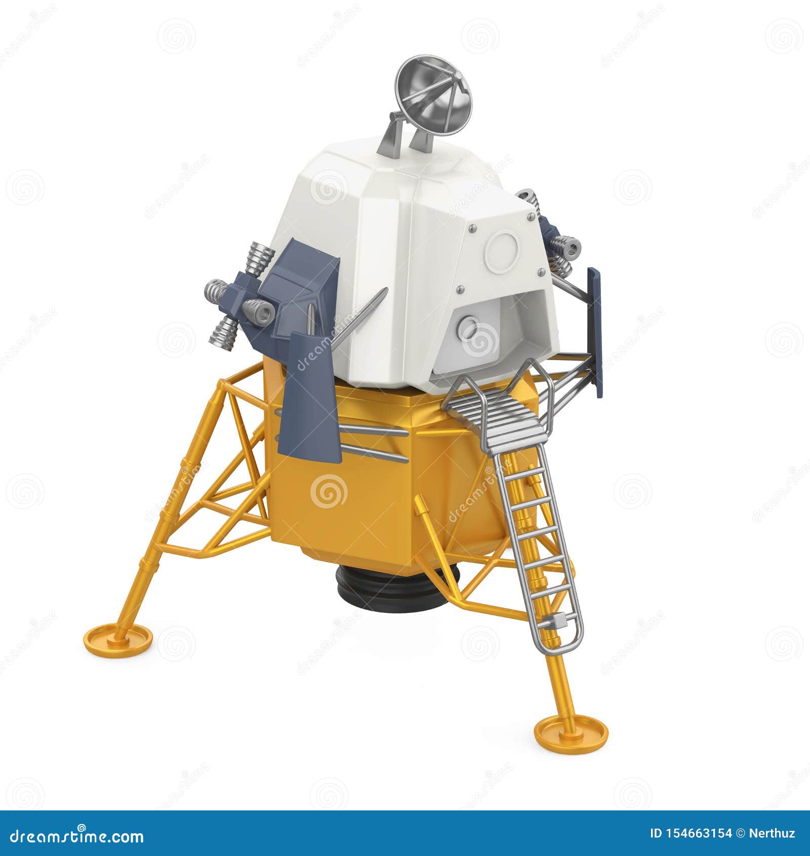 Lunar Module In Cartoon Style Stiker On White Background On Isolated ...